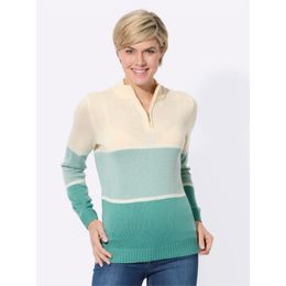 WITT Damen Pullover mit Colour-Blocking, salbei-champagner-geringelt, Gr&ouml;&szlig;e 40