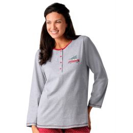 Comtessa Damen Schlafanzug mit platziertem Druck, grau-meliert-rot, Gr&ouml;&szlig;e 36/38
