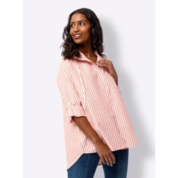 Heine Witt Damen Gestreifte Bluse mit Kapuze, orange-ecru-gestreift, Größe 34