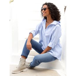 Heine Witt Damen Gestreifte Bluse mit Kapuze, himmelblau-ecru-gestreift, Gr&ouml;&szlig;e 48