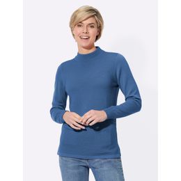 WITT Damen Stehkragenpullover mit eingearbeiteten Taschen, mittelblau, Größe 38