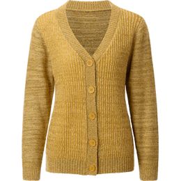 WITT Damen Strickjacke in streckender Ripp-Optik, ocker-gelb-meliert, Gr&ouml;&szlig;e 38