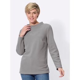 WITT Damen Fleeceshirt mit ton-in-ton-farbiger Stickerei, steingrau, Gr&ouml;&szlig;e 36