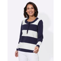 WITT Damen Sweatshirt mit Rundhals und Tunnelzug, marine-ecru-geringelt, Gr&ouml;&szlig;e 38