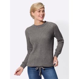 WITT Damen Bouclé-Pullover in Strickstruktur, schwarz-steingrau-meliert, Größe 40