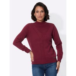 WITT Damen Pullover mit Strickmuster im Vorderteil, dunkelrot, Gr&ouml;&szlig;e 38