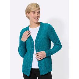WITT Damen Strickjacke in streckender Ripp-Optik, aquapetrol-t&uuml;rkis-meliert, Gr&ouml;&szlig;e 50