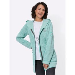 WITT Damen Strickfleece-Jacke mit fixiertem &Auml;rmelaufschlag, salbei-meliert, Gr&ouml;&szlig;e 42