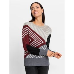 Heine Witt Damen Jacquard-Pullover mit Woll-Anteil, anthrazit-bordeaux-gemustert, Gr&ouml;&szlig;e 46