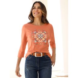 WITT Damen 3/4-Arm-Shirt mit Mandala-Druck, papaya-ecru, Gr&ouml;&szlig;e 54