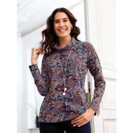 WITT Damen Rollkragenshirt im floralen Druckmuster, marine-terra-bedruckt, Gr&ouml;&szlig;e 36