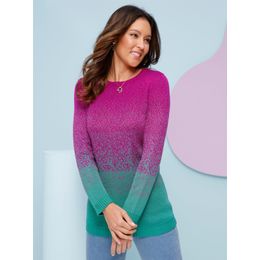 WITT Damen Longpullover mit Farbverlauf, magenta-smaragd-gemustert, Gr&ouml;&szlig;e 50