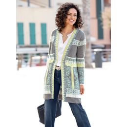 WITT Damen Longstrickjacke im Jacquard-Muster-Mix, kalkmint-grau-gemustert, Gr&ouml;&szlig;e 36