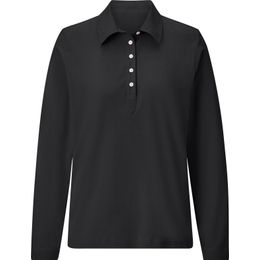 WITT Damen Langarm-Poloshirt in reiner Baumwoll-Qualit&auml;t, schwarz, Gr&ouml;&szlig;e 44