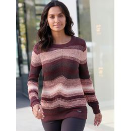WITT Damen Langarm-Pullover in Ripp-Optik, bordeaux-graphit, Gr&ouml;&szlig;e 36