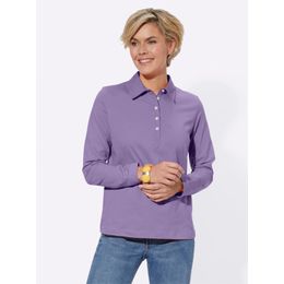 WITT Damen Langarm-Poloshirt in reiner Baumwoll-Qualit&auml;t, lavendel, Gr&ouml;&szlig;e 44
