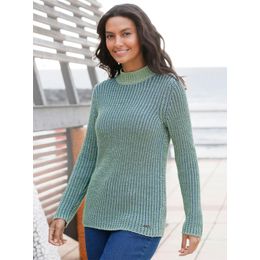 WITT Damen Stehkragenpullover aus Multicolour-Garn, eucalyptus-mittelblau, Gr&ouml;&szlig;e 36