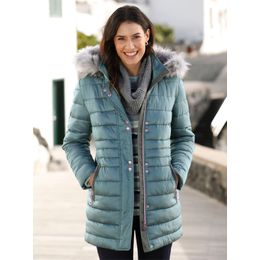 WITT Damen Steppjacke mit Pelz-Imitat, jade, Gr&ouml;&szlig;e 42