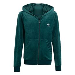 adidas originals Sweatjacke 'Velour Zip' M&auml;dchen Gr&ouml;&szlig;e 128 dunkelgr&uuml;n / wei&szlig;