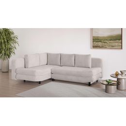 Ecksofa Home Affaire "LENNARA Schlafsofa mit Bettkasten, Ma&szlig;e B/T/H: 234/179/85 cm", beige (hellbeige), B:234cm H:85cm T:179cm, 100% Polyester, Sofas, Ecksofa, L-Form mit Ottomane rechts/links, mit Wellenunterfederung