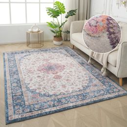 Teppich my home, B:40cm H:13mm L:60cmblau, Kunstfaser, Wohnzimmer, Teppiche, "Omar, Druckteppich, orientalisches Design, mehrfarbig, bedruckt",
