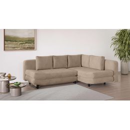 Ecksofa Home Affaire "LENNARA Schlafsofa mit Bettkasten, Ma&szlig;e B/T/H: 234/179/85 cm", braun, B:234cm H:85cm T:179cm, 100% Polyester, Sofas, Ecksofa, L-Form mit Ottomane rechts/links, mit Wellenunterfederung