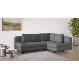 Ecksofa Home Affaire "LENNARA Schlafsofa mit Bettkasten, Ma&szlig;e B/T/H: 234/179/85 cm", grau (dunkelgrau), B:234cm H:85cm T:179cm, 100% Polyester, Sofas, Ecksofa, L-Form mit Ottomane rechts/links, mit Wellenunterfederung