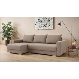 Ecksofa Inosign, B:255cm H:84cm T:142cmbeige, 100% Polyester, Wohnzimmer, Sofas, "MAGHERA universell Schlafsofa mit Bettkasten, Maße B/T/H: