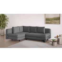 Ecksofa Home Affaire "LENNARA Schlafsofa mit Bettkasten, Ma&szlig;e B/T/H: 234/179/85 cm", grau (dunkelgrau), B:234cm H:85cm T:179cm, 100% Polyester, Sofas, Ecksofa, L-Form mit Ottomane rechts/links, mit Wellenunterfederung