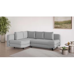 Ecksofa Home Affaire "LENNARA Schlafsofa mit Bettkasten, Ma&szlig;e B/T/H: 234/179/85 cm", grau (hellgrau), B:234cm H:85cm T:179cm, 100% Polyester, Sofas, Ecksofa, L-Form mit Ottomane rechts/links, mit Wellenunterfederung