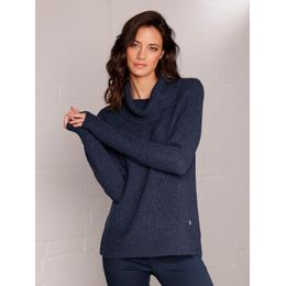 CREATION L PREMIUM Wit Damen Rollkragenpullover im Merino-Kaschmir-Mix, marine-meliert, Größe 36/38