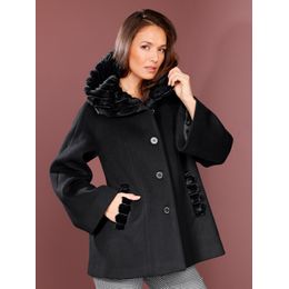 CREATION L PREMIUM Wit Damen Wolljacke mit Pelzimitat-Besatz, schwarz, Größe 38