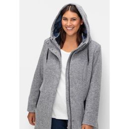 sheego Gro&szlig;e Gr&ouml;&szlig;en Longjacke mit weitenverstellbarer Kapuze, rauchblau-meliert, Gr&ouml;&szlig;e 44 - Damen