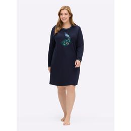 Comtessa sheego Gro&szlig;e Gr&ouml;&szlig;en Sleepshirts mit Pfau-Motiv, marine-blaugr&uuml;n-bedruckt, Gr&ouml;&szlig;e 44/46 - Damen