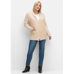 sheego Große Größen Strickjacke mit Ripp-Muster vorne, elfenbein-meliert, Größe 42 - Damen