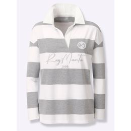 Heine Witt Damen Langarm-Poloshirt mit Streifen, grau-ecru-bedruckt, Gr&ouml;&szlig;e 46