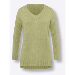Heine Witt Damen V-Ausschnitt-Pullover mit Seitenschlitzen, lindgr&uuml;n-meliert, Gr&ouml;&szlig;e 34