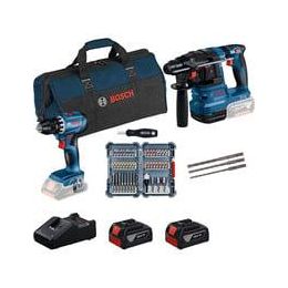 Bosch 18V Profi-Set Bohrhammer GBH 18V-22 + Bohrschrauber GSR 18V-45 blau/schwarz, 2x Li-Ionen Akku 4,0Ah, Hammerbohrer- und Bit-Set, Werkzeugtasche