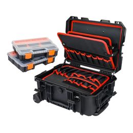 HMF 15604-02 Outdoor Werkzeugtrolley, Werkzeugkoffer leer mit Rollen, 46,5 x 36 x 22,5 cm