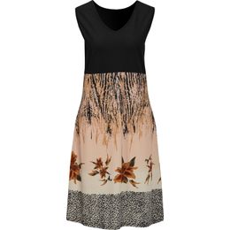 CR&Eacute;ATION L Damen Sommerkleid mit V-Ausschnitt, bedruckt schwarz-beige Gr&ouml;&szlig;e 36