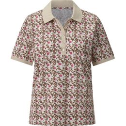 CR&Eacute;ATION L Damen Poloshirt mit Knopfleiste sand-fuchsia-bedruckt Gr&ouml;&szlig;e 44