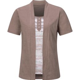 CR&Eacute;ATION L Damen 2-in-1-Shirt mit bedrucktem Einsatz vorne taupe-gemustert Gr&ouml;&szlig;e 38