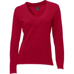 Heine Damen V-Ausschnitt-Pullover aus reiner Baumwolle rot Gr&ouml;&szlig;e 38