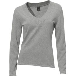 Heine Damen V-Ausschnitt-Pullover aus reiner Baumwolle grau-melange Gr&ouml;&szlig;e 46