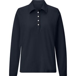 CR&Eacute;ATION L Damen Langarm-Poloshirt in reiner Baumwoll-Qualit&auml;t marine Gr&ouml;&szlig;e 36