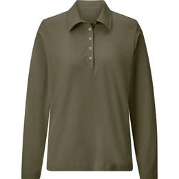 CR&Eacute;ATION L Damen Langarm-Poloshirt in reiner Baumwoll-Qualit&auml;t oliv Gr&ouml;&szlig;e 36