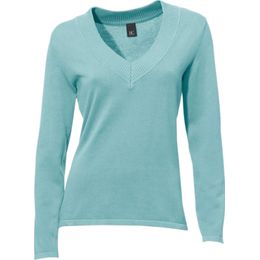 Heine Damen V-Ausschnitt-Pullover aus reiner Baumwolle aqua Gr&ouml;&szlig;e 40