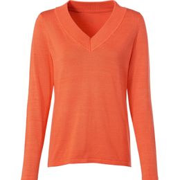 Heine Damen V-Ausschnitt-Pullover aus reiner Baumwolle orange Gr&ouml;&szlig;e 38