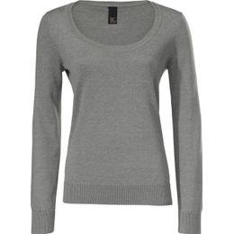 Heine Damen Rundhalspullover aus Feinstrick grau-melange Gr&ouml;&szlig;e 42