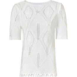 CR&Eacute;ATION L Damen Ajourpullover im Strickmuster-Mix wei&szlig; Gr&ouml;&szlig;e 40